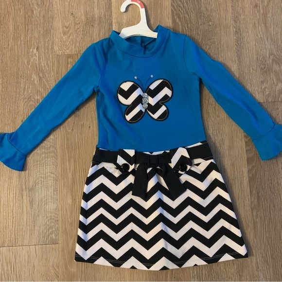 Youngland | Dresses | Youngland Girls Size 5 Blue Black White Chevron ...
